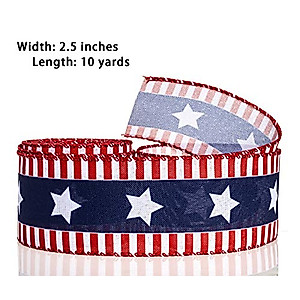 Red White Blue Stars and Stripes Wired Edge Ribbon, 10 Yards by 2.5 Inches (Style 2)