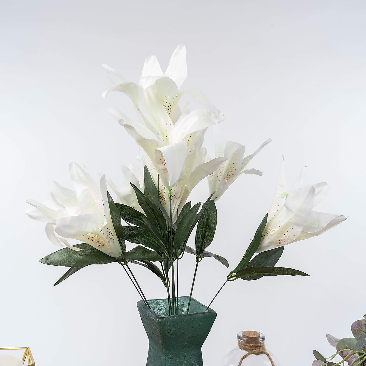 Simply Elegant 22" Artificial White Tiger Lily Bundle (10 Flowers) 30 Leaves Real Touch Fake Flowers for Home Garden, Office, Flowers Arrangement, Wedding Centerpiece, DIY