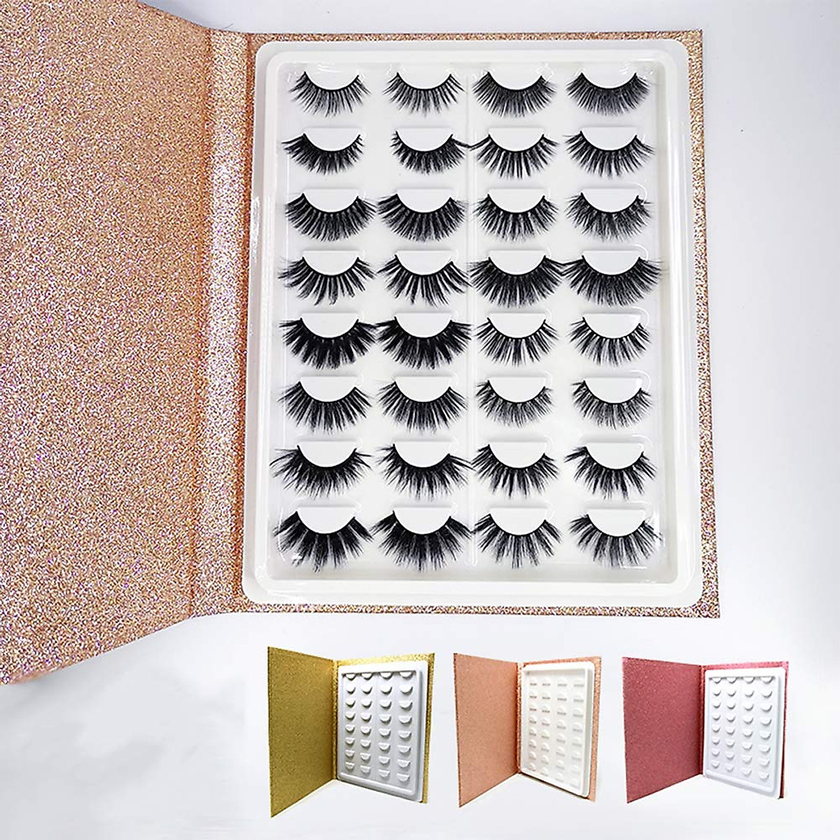 16 Pair Eyelash Storage Book,Makeup Display Sample Container,Eyelash Catalog Travel Glitter Paper rose gold