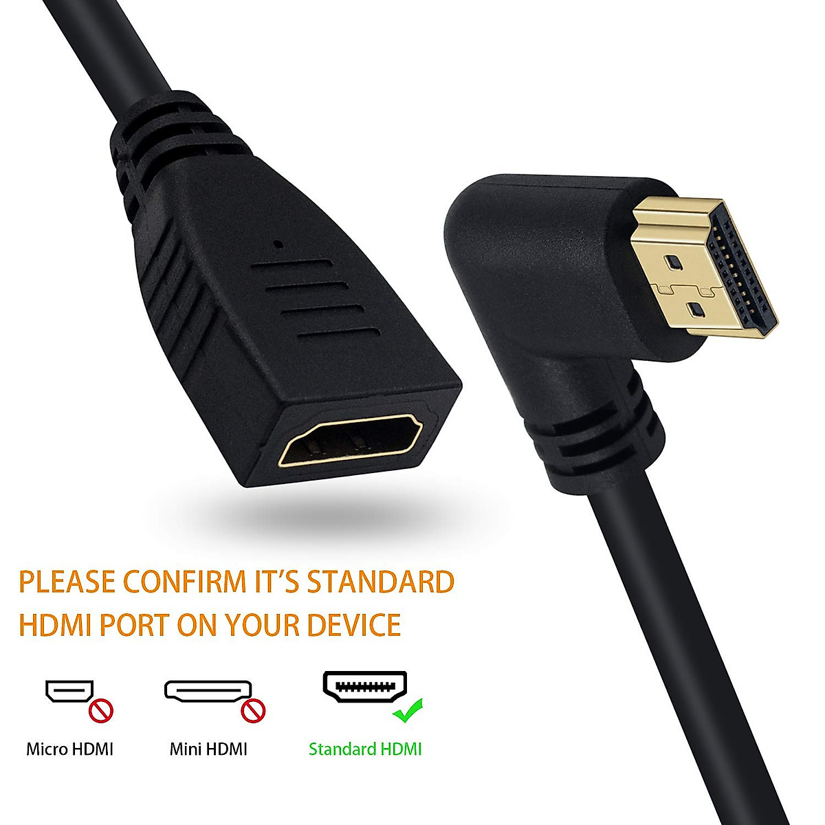 Poyiccot 8K HDMI Extension Cable, Short 8K HDMI 90 Degree Right Angle Male to Female HDMI 2.1 Cable Adapter 48Gbps with 8K 60Hz Video and 3D HDR for TV/Xbox /PS4 /PS5 (Right M/F), 0.5feet