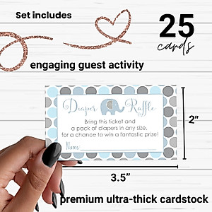 Blue Elephant Diaper Raffle Tickets, Boys Baby Shower Games for Prizes, Baby Shower Diaper Raffle Invitation Insert Cards, 25 Pack