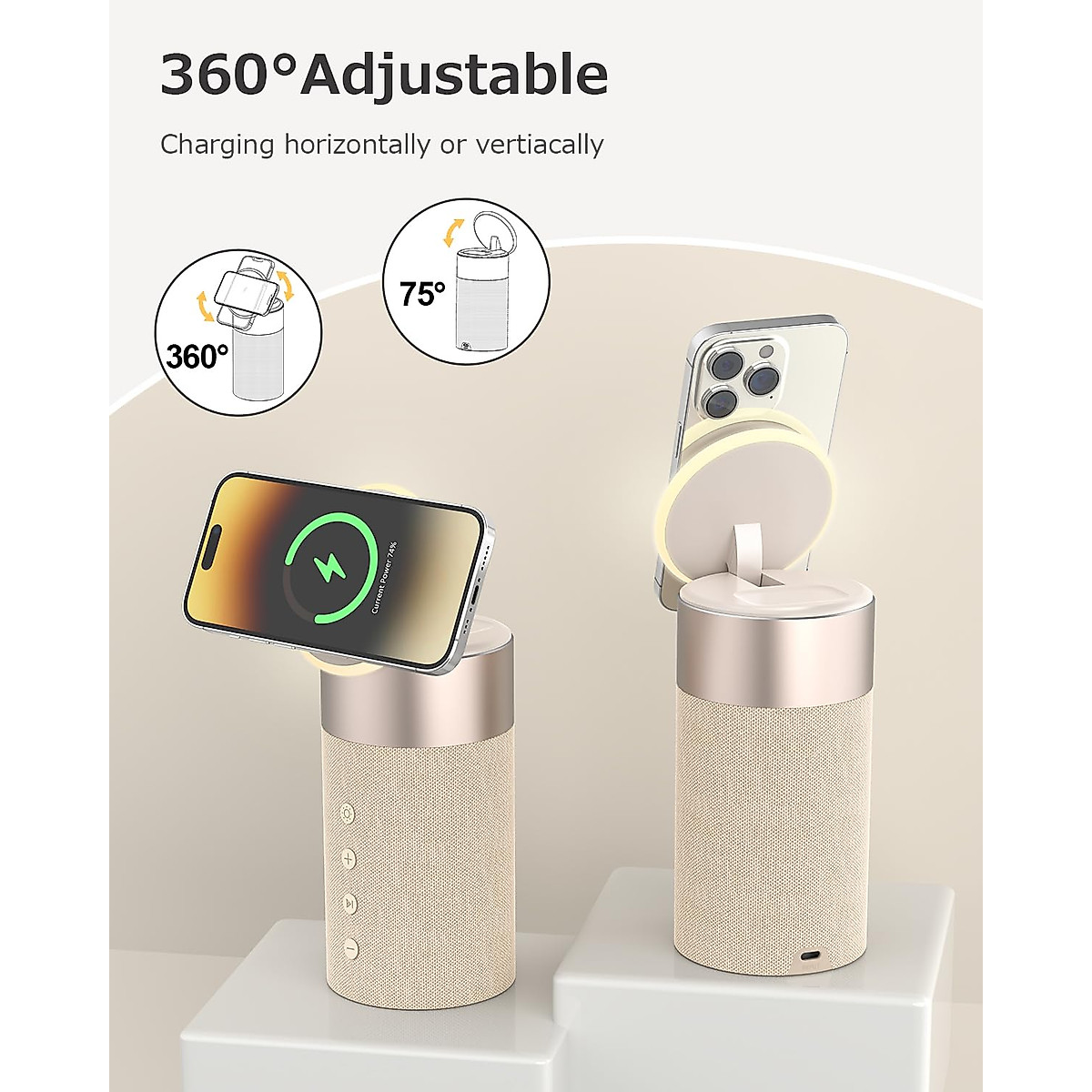 COLSUR Bluetooth Speaker with Night Light, Magnetic Wireless Charger, 2 in 1 Wireless Charging Station for iPhone 14/13/12 Series, AirPods Pro/3/2（Gift Ideal）