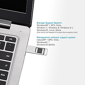 KOOTION 64GB High Speed Recognition Fingerprint Encrypted Flash Drive USB3.0 Drive Memory Stick, Silver