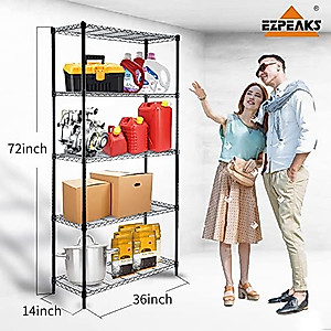 EZPEAKS 5-Shelf Shelving Unit with Shelf Liners Set of 5, NSF Certified, Adjustable Heavy Duty Metal Wire Shelves, 350lbs Loading Capacity Per Shelf, Storage Rack(36W x 14D x 72H) Pole Diameter 1 Inch