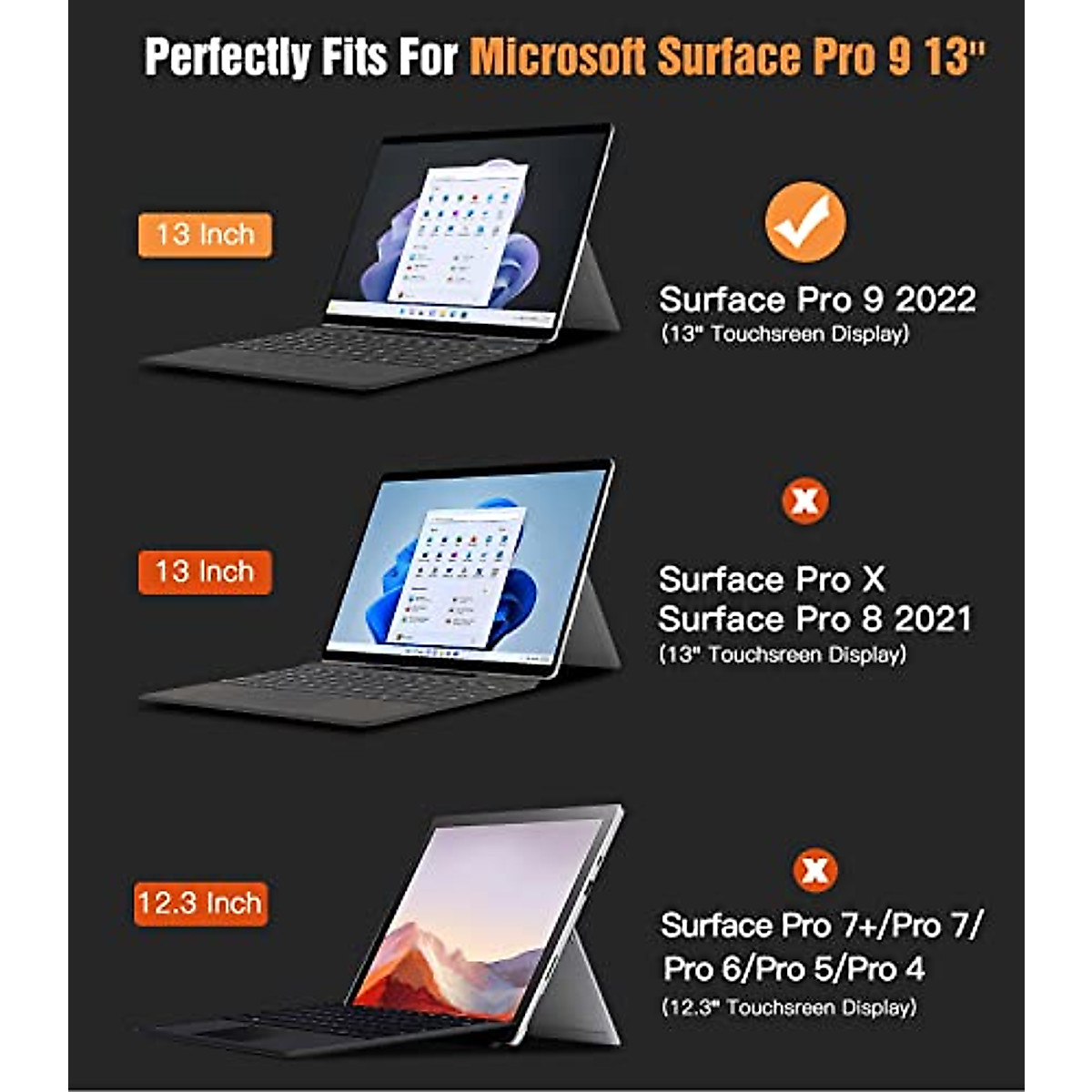 TiMOVO Case for Microsoft Surface Pro 11, Surface Pro 10 13 Inch, Protective Case with Hand Strap for Surface Pro 9/Pro 9 5G, Shockproof Cover Compatible with Type Cover Keyboard, Black
