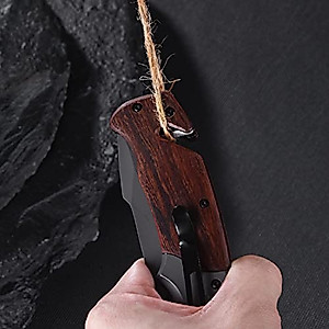 sharpken Pocket Knife for Men Women, Folding Knife with Clip + Seatbelt Cutter + Glass Breaker + Wood Handle
