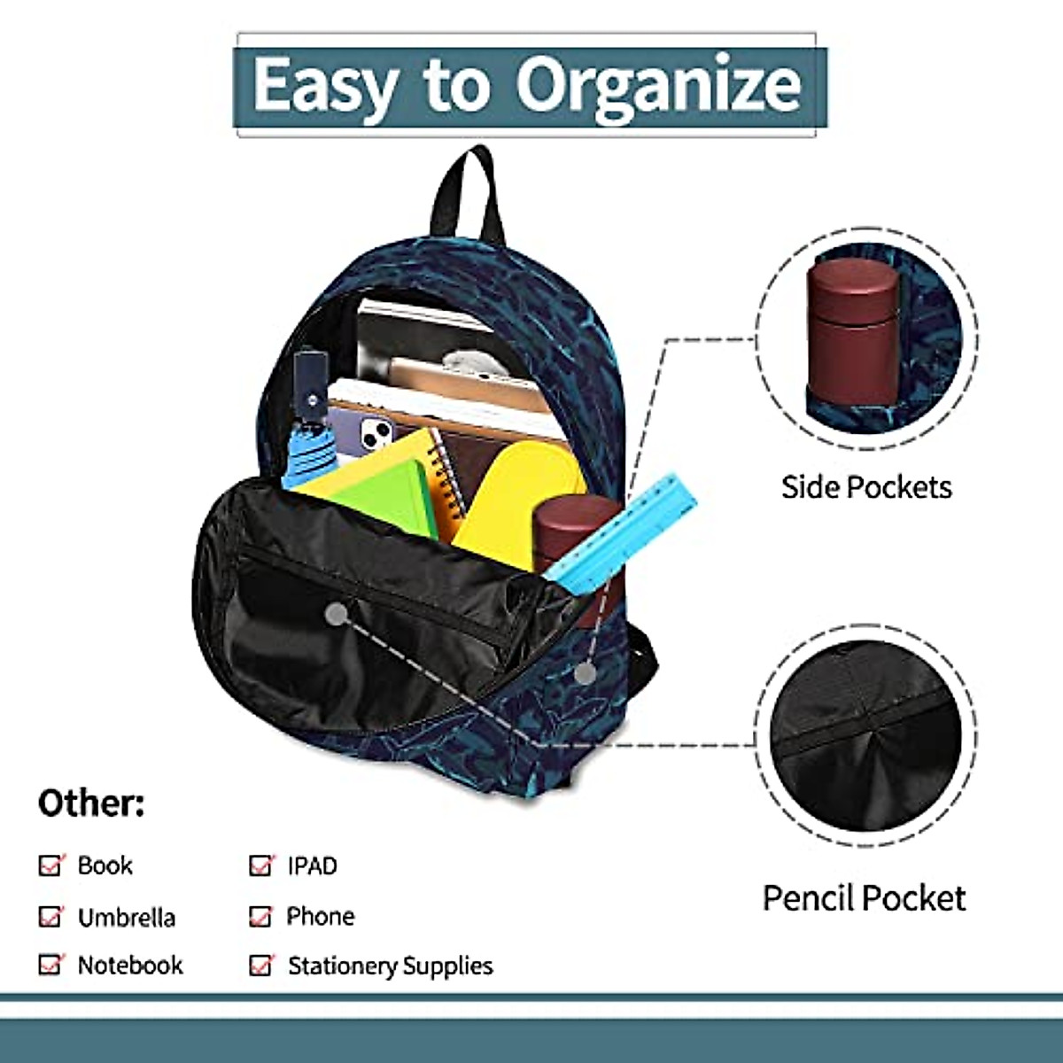 Gsobvpe Big Shark Printing Backpack for Girls and Boys, Breathable 17 Inch Bookbag Lightweight Casual Daypack for Travel Work College