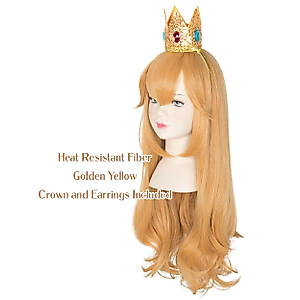 Miss U Hair Princess Wig for Child Kids Long Wavy Golden Wig with Crown and Earrings Cosplay Party Wig