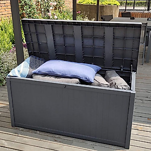 OVASTLKUY Outdoor Storage Box 120 Gallon for Patio Furniture Cushions and Gardening Tools Deck Box Organization and Storage for Garden (Grey)