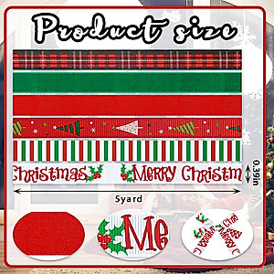 Threetols 6 Rolls 30 Yards Christmas Ribbon 3/8" Xmas Stripe Grosgrain Ribbons Green Red Satin Ribbons Christmas Tree Gift Wrapping Craft Ribbons for Winter New Year Christmas Party Events Decor