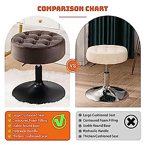 Furniliving Mid-Century Tufted Adjustable Swivel Makeup Ottoman Stool; Modern Big Size Round Vanity Stool Chair for Bedroom Living Room (BlackBrown)