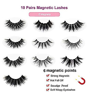 DAODER Magnetic Eyelashes Magnetic Lashes with 4 Tubes Eyeliner Kit 6 Magnets Natural Dramatic Lashes Mixed Wispy Long False Eyelashes Reusable 10 Pairs