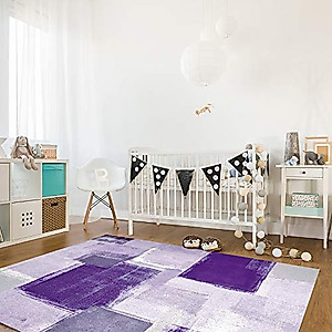 Elegant Gradient Purple Farmhouse Abstract Oil Paint Modern Art Area Rug 3'x5',Outdoor Indoor Small Carpet Runner for Kids Teen Girls Boys Bedroom,Living Room,Bathroom,Classroom,Washable Area+Rug