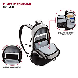 SwissGear 3598 Backpack Narrow Daypack, Light Grey/Heather, 18-Inch