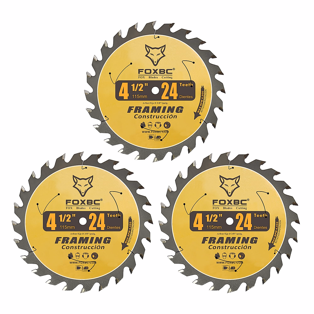 FOXBC 4-1/2 Inch Carbide Circular Saw Blade 24T Framing Wood Cutting with 3/8-Inch Arbor
