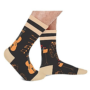 Funny Violin Socks Men Teen Boys - Music Fun Novelty Crazy Funky Cool Socks 9-11 Musical Musician Violin Valentines Day Gifts for Music Lovers Christmas Stocking Stuffers
