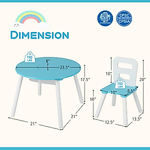 Costzon Kids Table and Chair Set, Wood Activity Table w/Center Mesh Storage, Children Furniture Gift for Boys & Girls, Ideal for Arts, Crafts, Snack Time, Homework, Toddler Table and Chair Set, Blue