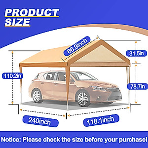 MARVOWARE 10x20 Car Canopy Replacement Carport Tarp Cover with Fabric Pole Skirts Ball Bungees for Tent Top Garage Boat Shelter(Only Tarp Cover) Orange