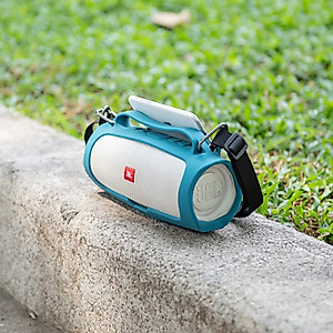 TXEsign Silicone Case for JBL Charge 4 Portable Waterproof Wireless Bluetooth Speaker, Travel Carrying Case Protective Pouch Cover with Handle Adjustable Shoulder Strap and Phone Holder Stand (Blue)