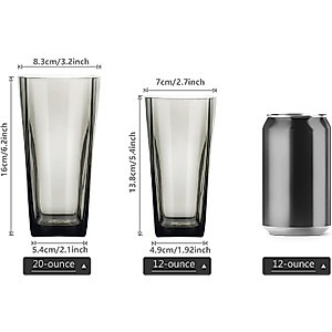 ALIMOTA 20-Ounce Reusable Drinking Glasses, Clear Shatterproof Plastic Tumblers with Cleaning Brush, Shatterproof Acrylic Glasses Drinkware, BPA Free, Set of 8 (20 Oz, Gray)