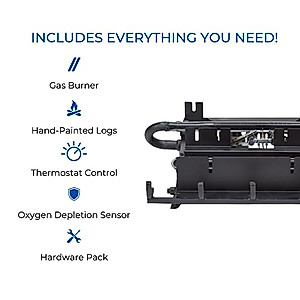 HearthSense VFL24T Dual Fuel Ventless Fireplace Logs Set with Thermostat, Use with Natural Gas or Liquid Propane, 32000 BTU, Heats up to 1100 Sq. Ft, Brown, 24 Inches