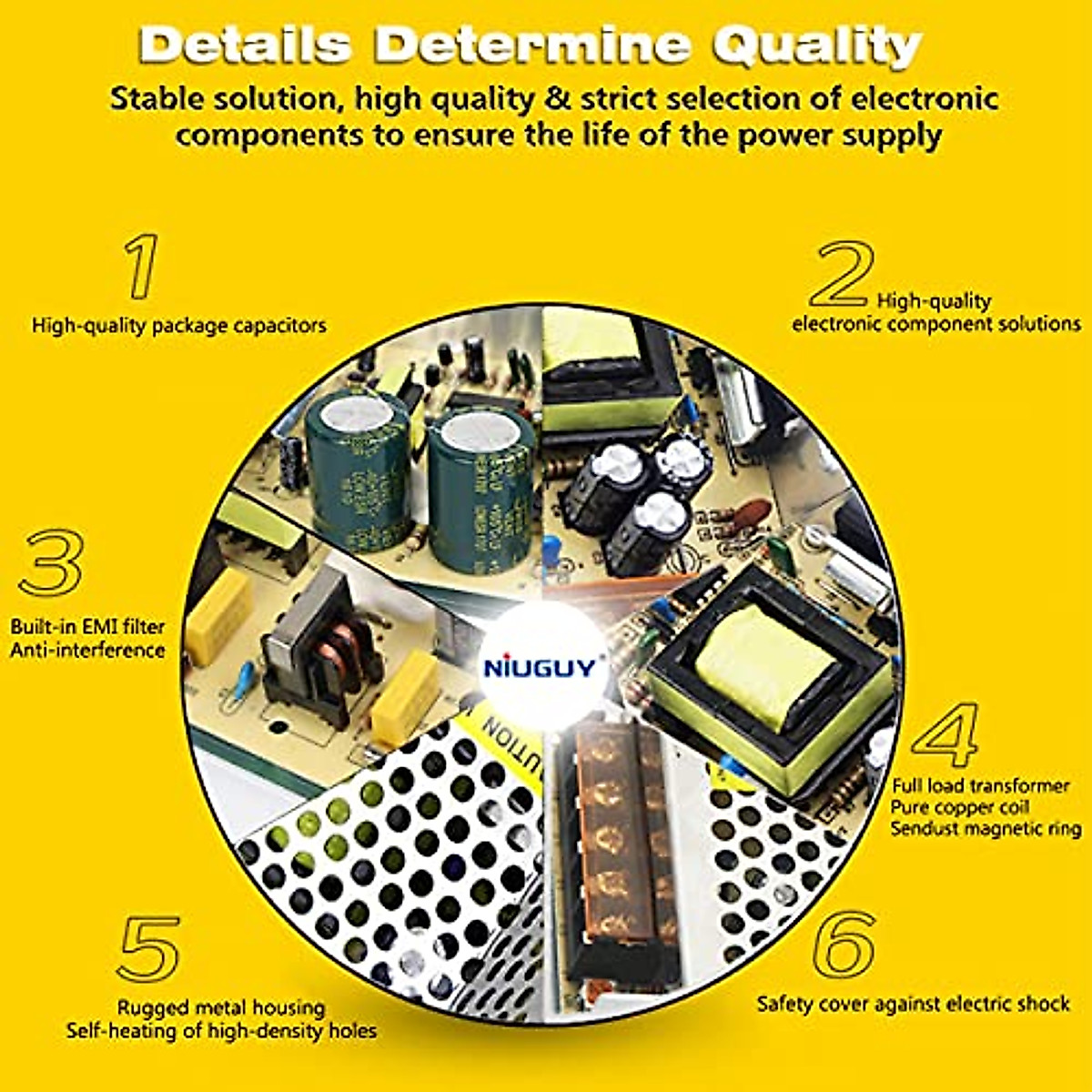 NiuGuy Switching Converter,110V/240V AC to DC 12V 5amp 60W Power Supply, Universal Regulated Transformer Adapter Driver for LED Strip Lights, CCTV, Radio, Security System, Computer Project