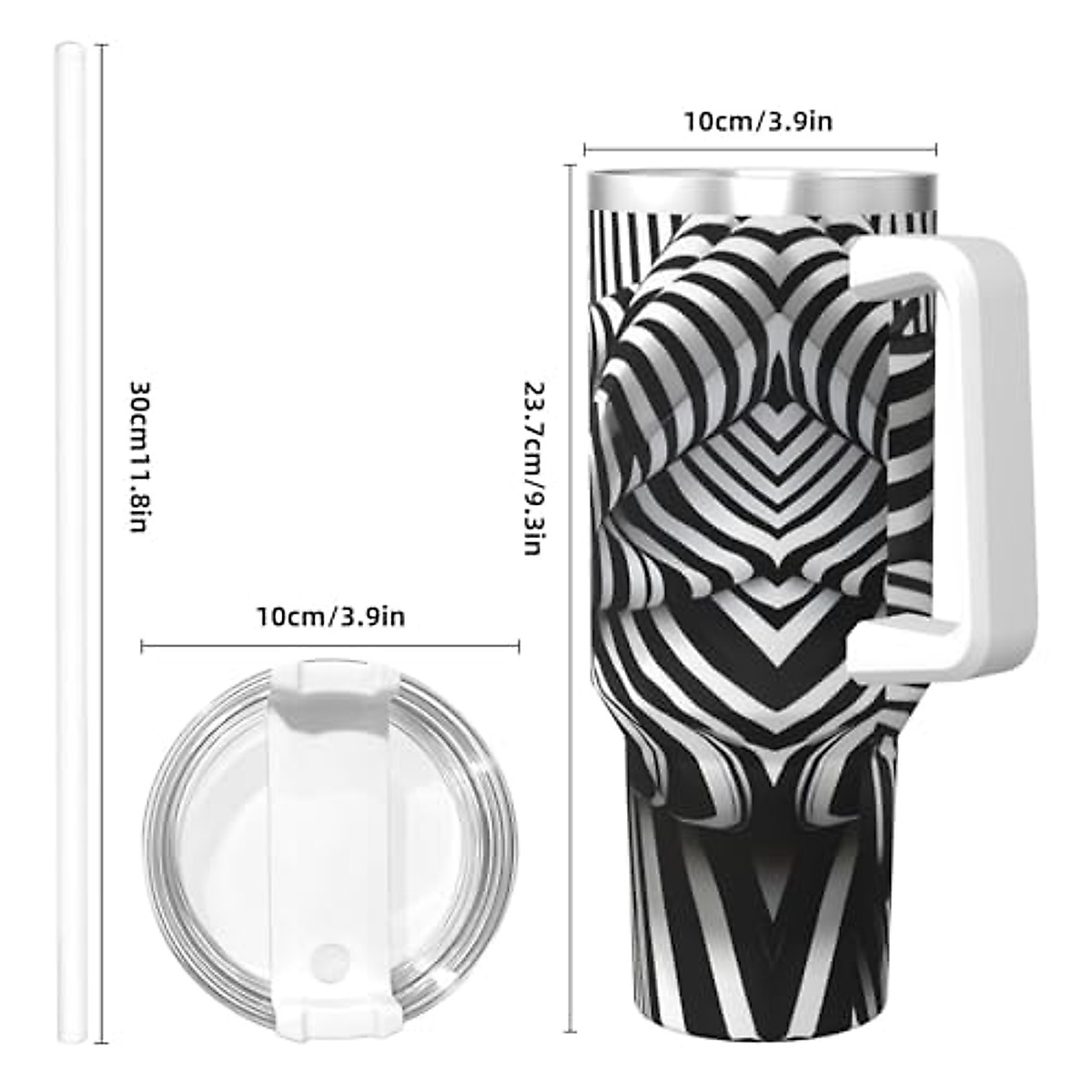 HULIBIN Black & White Stripe Print Double Deck Stainless Steel Travel Coffee Cup With Lid 40 Oz Ice Bully Cup