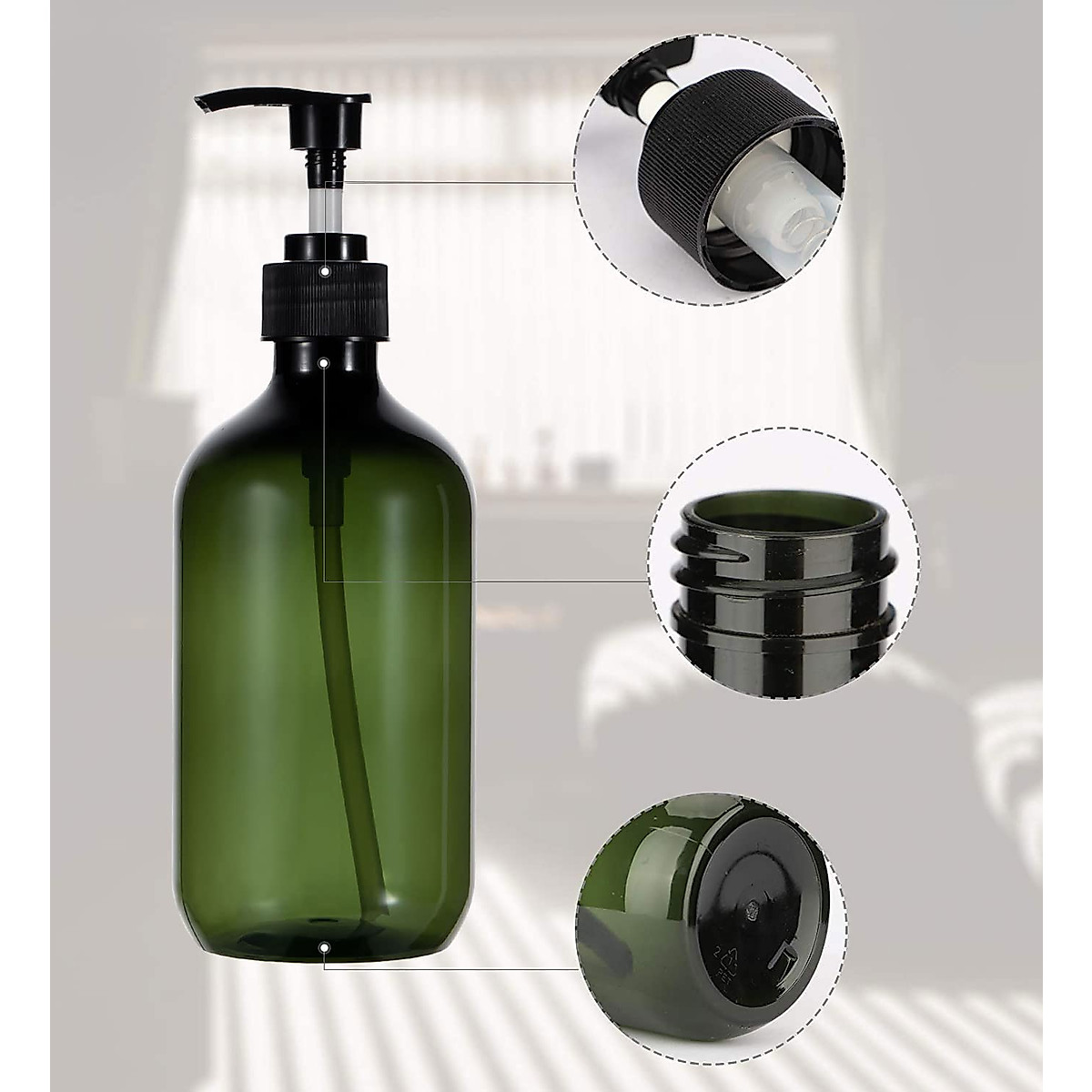 sdoot Green Pump Bottle, 2 Pack Shampoo Bottles with Pump, 17oz Refillable Plastic Soap Dispenser Pump Bottle for Shampoo Conditioner, Shampoo Lotion Body Wash
