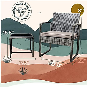Pyramid Home Decor Vesso 3-Piece Outdoor Patio Furniture Set, Patio Rattan Chair Set, Modern Bistro Set with Coffee Table, Garden Balcony Backyard Poolside, Coffee