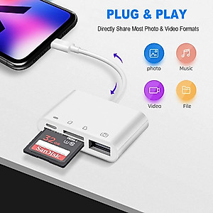 Hongwei SD Card Reader for iPhone with Lightning Ports, Memory Card Reader with Charging Port, Trail Game Camera Card Viewer Adapter, Plug and Play