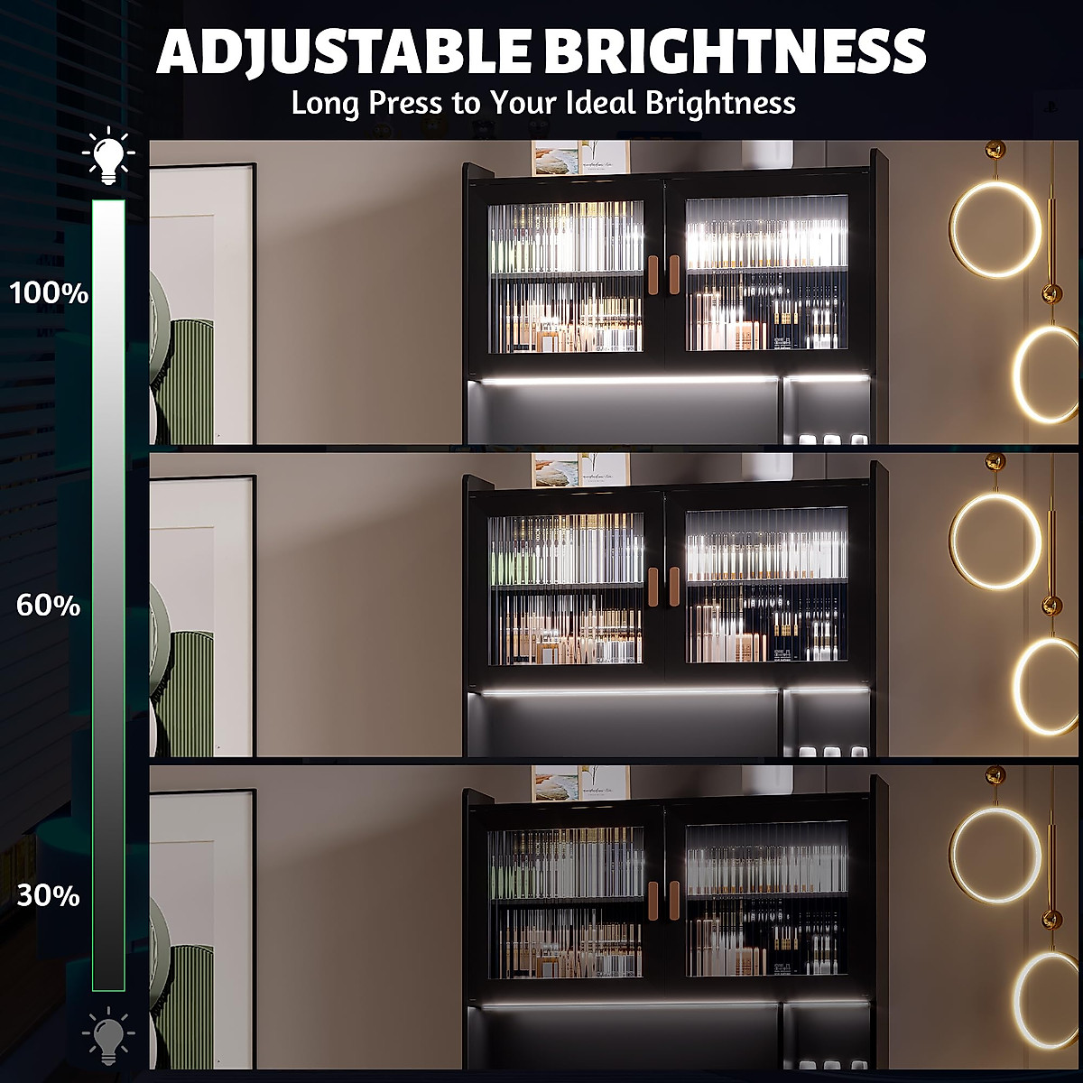 Vlsrka LED Home Office Desk with Hutch, 31.5 Inch Modern Computer Desk with Power Outlet, Wooden Bush Study Desk with Storage Drawers & Shelves (Matte Black)