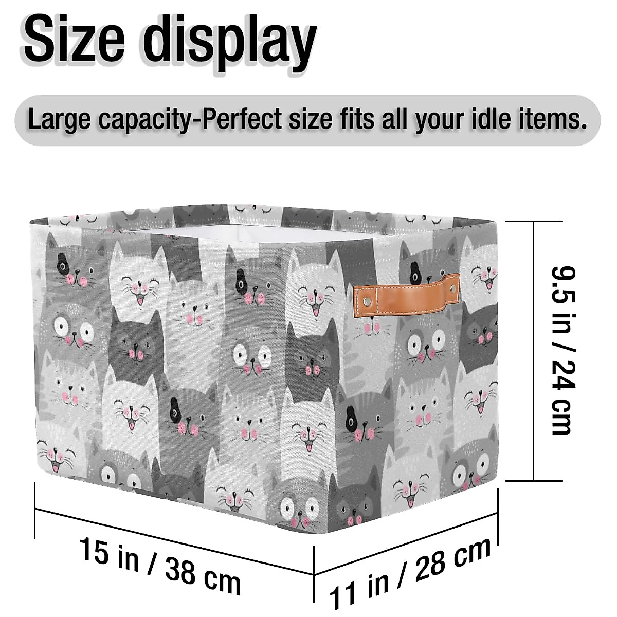 TropicalLife Foldable Storage Baskets, Cats Cube Organizer Bins with Dual Handles Nursery Closet Shelf Storage Box for Clothing, Books, Cosmetic, Toys, 15"x11"x9.5", Set of 2