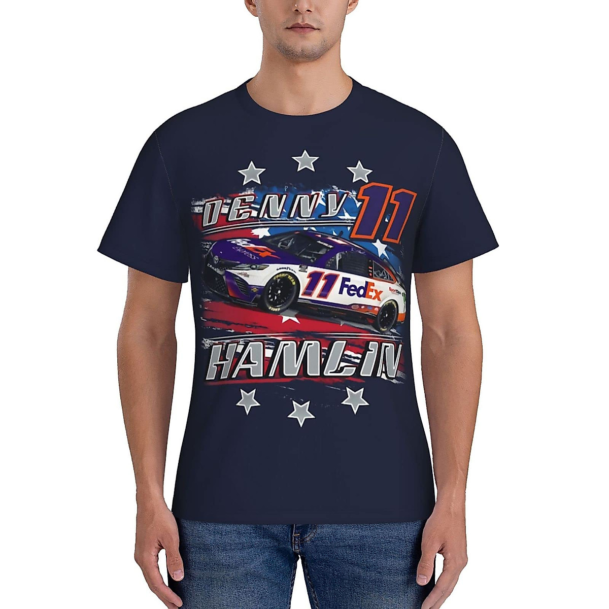 Denny Hamlin 11 Men's T-Shirt Crewneck T-Shirt Tight Sport Short Sleeve Classic Printing Performance