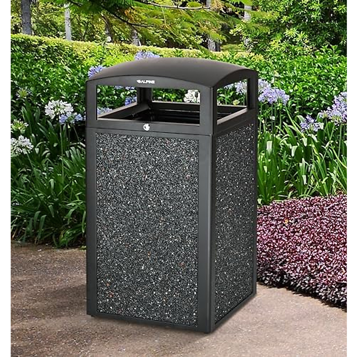 Alpine Indoor & Outdoor Commercial Trash Can with Lid - 40 Gallon Heavy Duty Metal Garbage Can with Removable Bin, Locking Lid for a Modern Look in Patio, Pool, Deck, Office Black, Grey Stone Panels