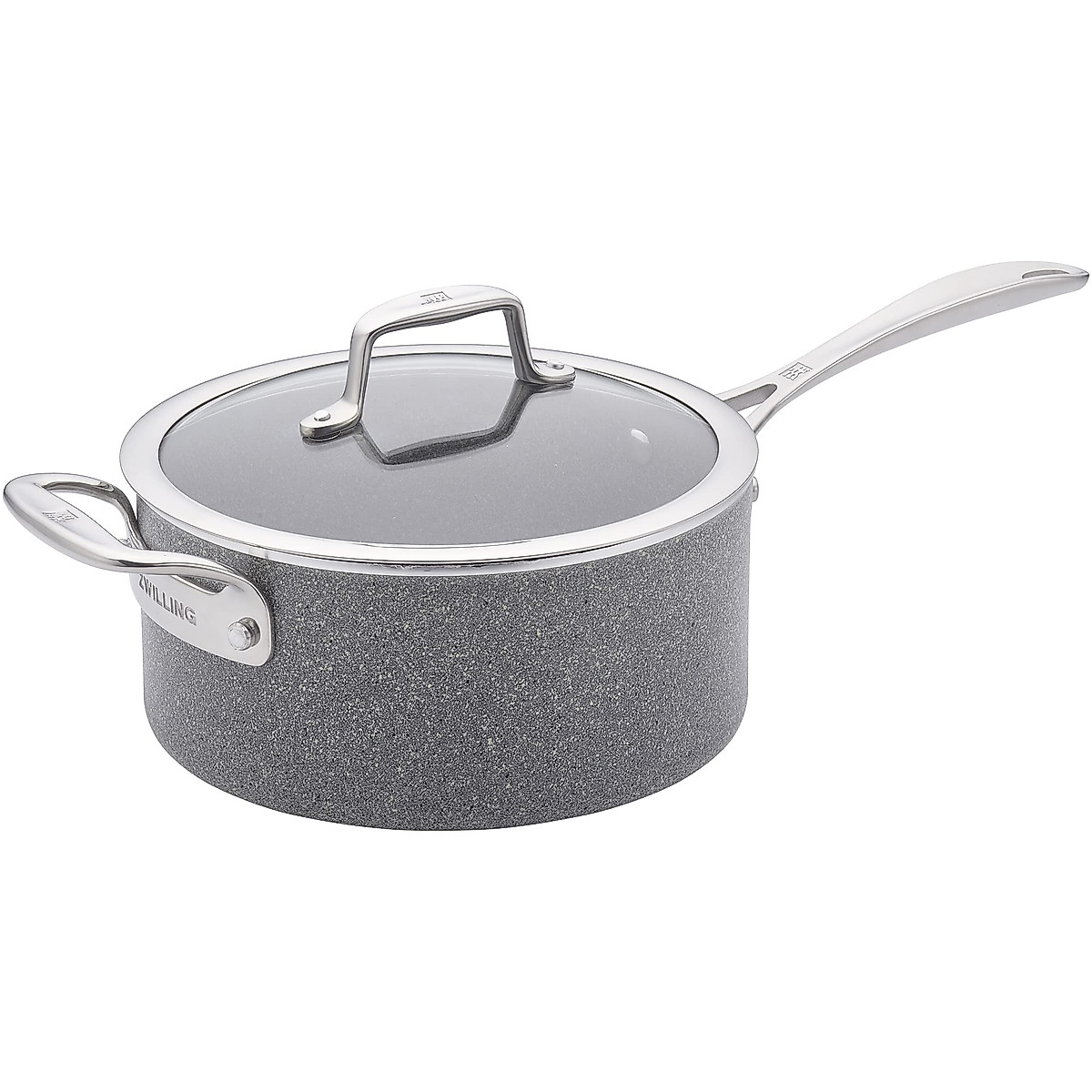 ZWILLING Vitale 4-qt Nonstick Saucepan with Handle helper and Lid, Aluminum, Scratch Resistant, Made in Italy, Gray