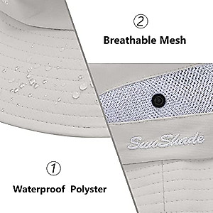Women's Sun Hat with Ponytail-Hole Fishing Hat Beach Hat UV Protection Foldable Hat for Outdoor Yard Work Mesh Wide Brim Bucket Hat (Beige)