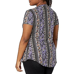 Star Vixen Women's Short Sleeve Babydoll Top with V Neck, Plum Wallpaper, S