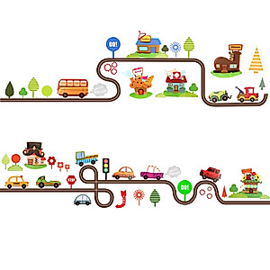 OOTSR Wall Decals, Car Track Wall Sticker Decor for Boys Girls Bedroom, Nursery Room, Home, Living Room Decor