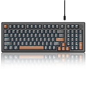 MageGee 98 Keys Mechanical Gaming Keyboard, Brown Switch, 96% Compact Layout LED Blue Backlit Wired Keyboard with Numpad Arrow Keys, for PC Laptop, for Game and Office, Black