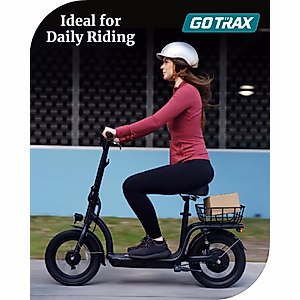 Gotrax Astro Electric Scooter with Seat for Adult Commuter,19 Miles Range&15.5Mph Power by 350W Motor, Folding Scooter with 14" Pneumatic Tire& Comfortable Wider Deck, E-Bike with Carry Basket Black