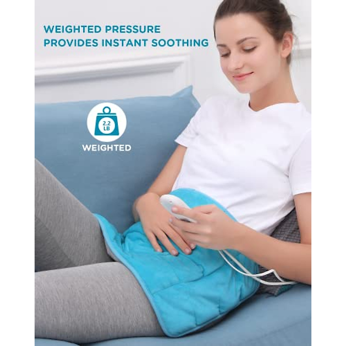Comfytemp Weighted Heating Pad, 12x 24" Electric Heating Pad for Back Pain Relief with 9 Heat Settings | 11 Auto-Off | Stay on | Backlight, 2.2lb XL Heat Pad for Shoulders and Cramps Relief, Washable
