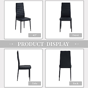 DZOVAD Black 5-Piece Dining Set, Kitchen Table Chairs Set of 4 for Kitchen & Dining Room, Dinette, Space-Saving with MDF Board Table Top, 4 Upholstered PU Leather Chairs, Metal Steel Frame