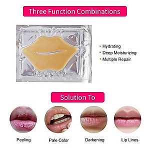 24K Golden Crystal Lip Masks 30 Pieces Hydrating Lip Plumper Mask Collagen Nourishing Lip Care Gel Pads Remove Dead Skin Anti Chapped & Anti-Aging Lip Patches