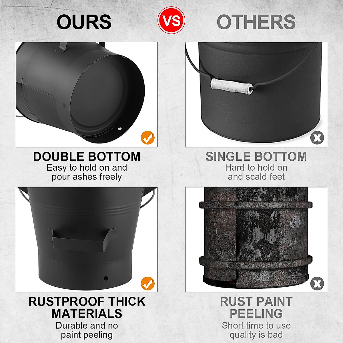 Fireplace Ash Bucket with Lid Shovel, Hand Broom and Gloves, 2.6 Gallon Charcoal Wood Fire Pits Burning Stoves, Coal/Large Pellet Metal Buckets/Hot Wood Carrier Pail Fire Pits Ash Can Cleaning Tools