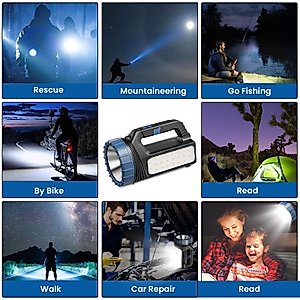 E-SHIDAI Solar Flashlights, Solar Flashlight for Multi Function 8000 Lumens Led Flashlight with Emergency Strobe Light Emergencies, Led High Lumens, USB C and Large Capacity Battery Fast Charging