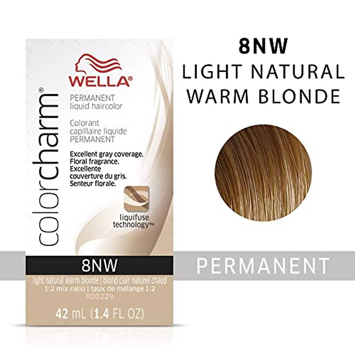 WELLA colorcharm Permanent Liquid Hair Color for Gray Coverage, 008NW Light Natural Warm Blonde