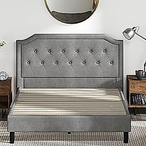 ZINUS Kellen Upholstered Scalloped Platform Bed Frame / Mattress Foundation / Wood Slat Support / No Box Spring Needed / Easy Assembly, Queen