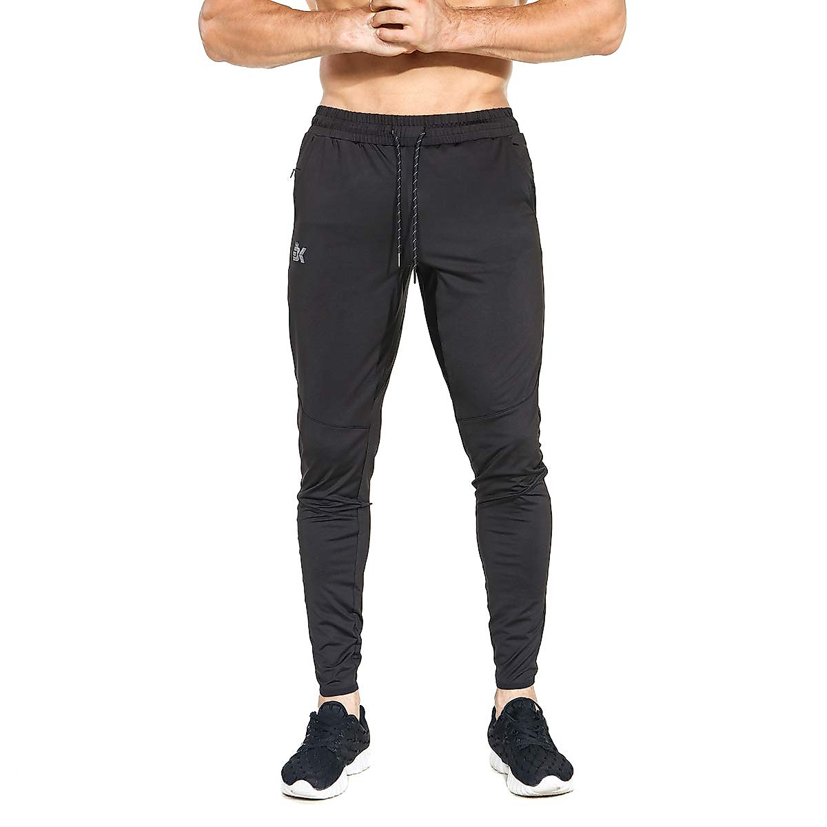 BROKIG Mens Lightweight Gym Jogger Pants,Men's Workout Sweatpants with Zip Pocket(Black,Small)