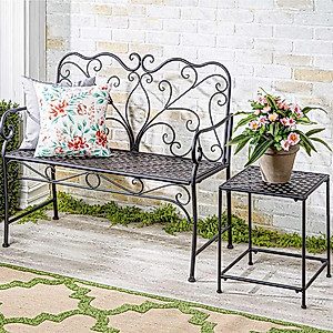 The Lakeside Collection Outdoor Garden Patio Metal Scrolled Bench, 40 1/2" Wide with 400 lb Capacity, Black