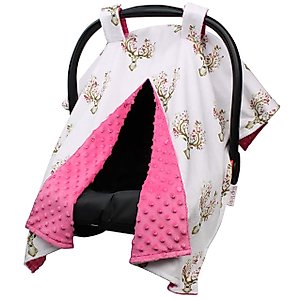 Car Seat Canopy Cover - Flowered Antlers Pink
